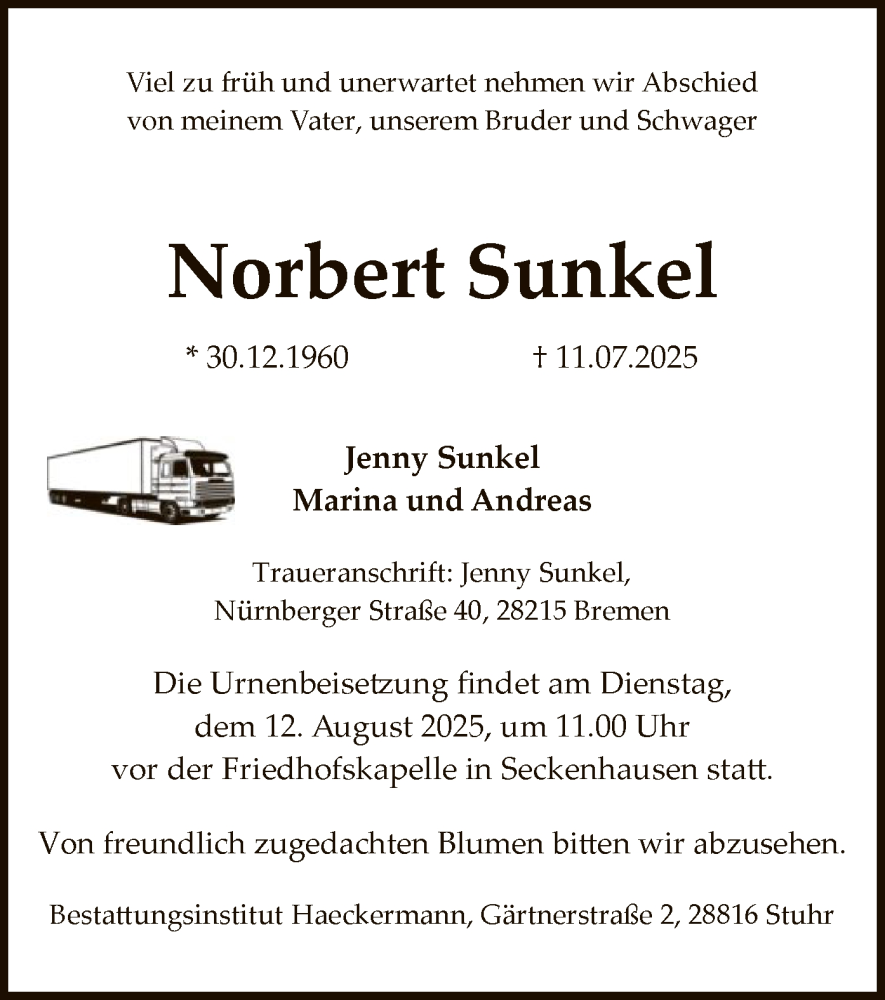 Traueranzeigen von Norbert Sunkel | trauer.kreiszeitung.de
