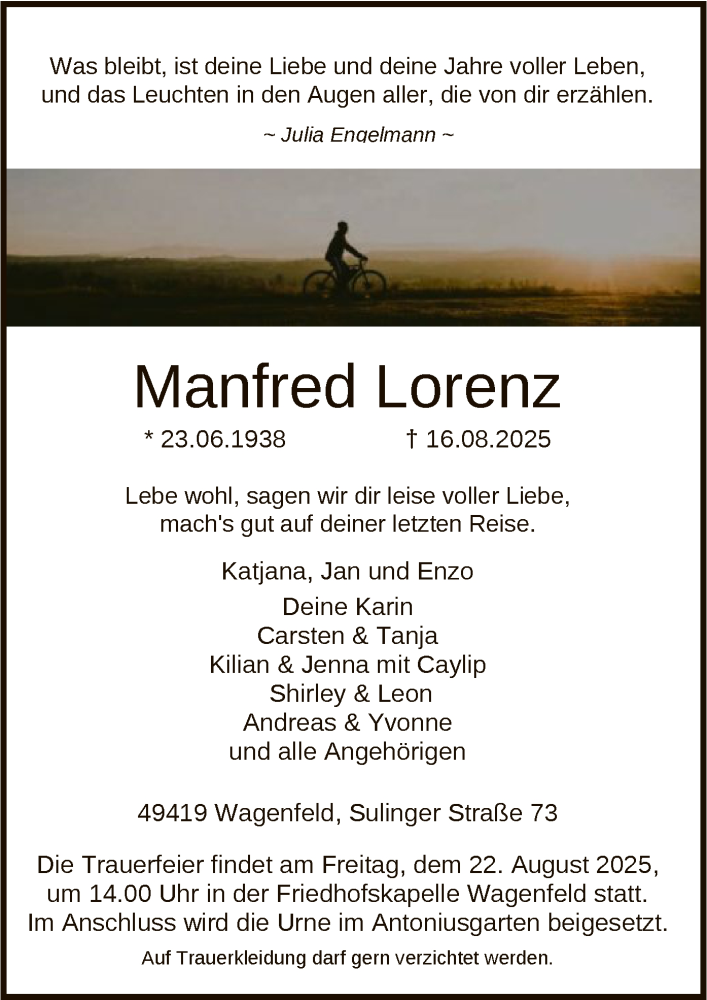 Traueranzeigen von Manfred Lorenz | trauer.kreiszeitung.de
