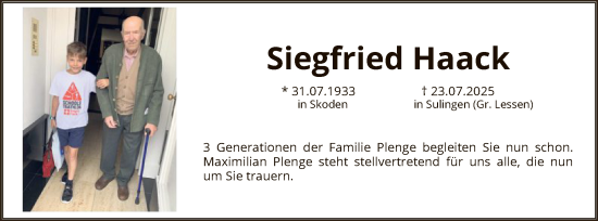 Traueranzeigen von Siegfried Haack | trauer.kreiszeitung.de