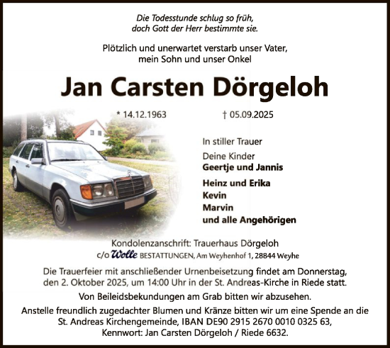 Traueranzeigen von Jan Carsten Dörgeloh | trauer.kreiszeitung.de