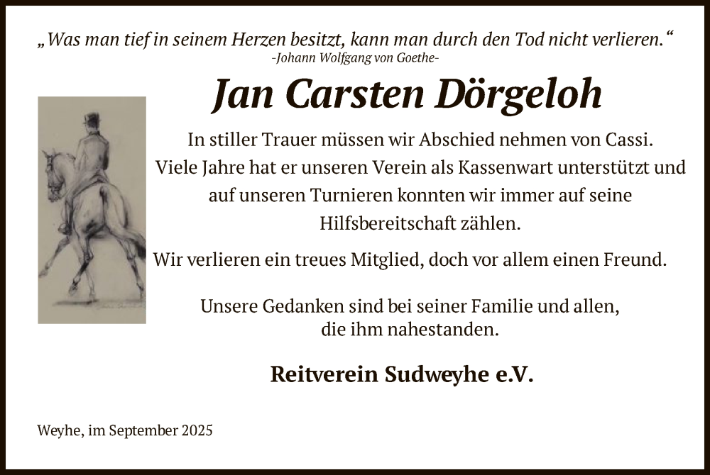 Traueranzeigen von Jan Carsten Dörgeloh | trauer.kreiszeitung.de