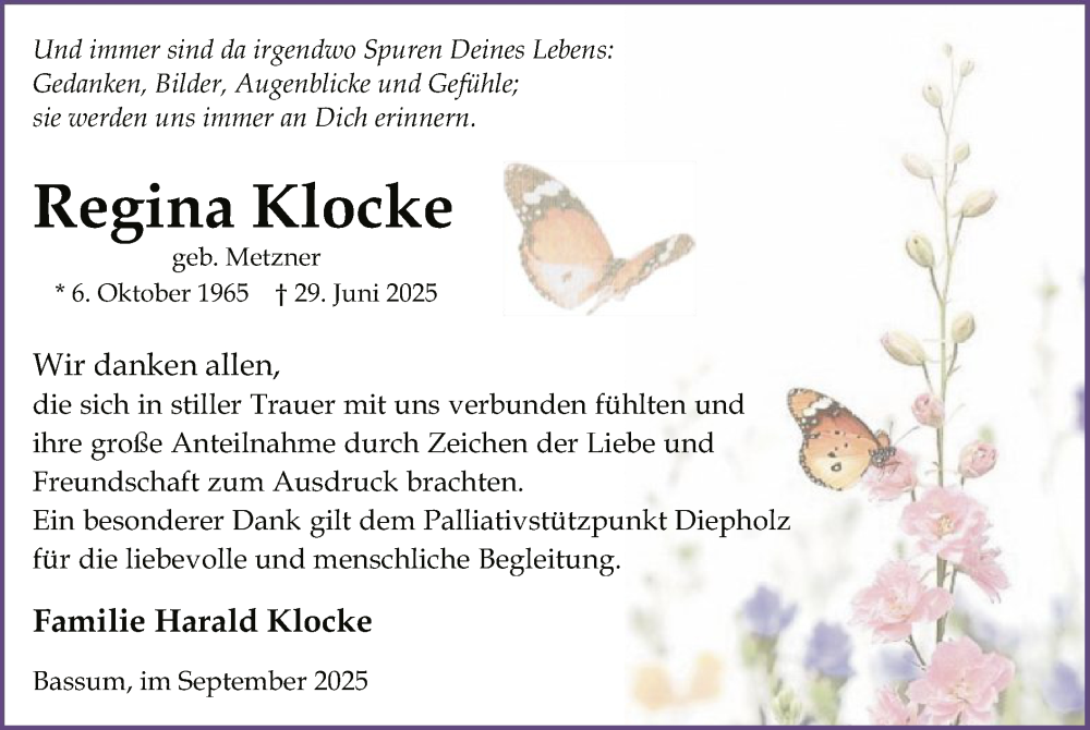 Traueranzeigen von Regina Klocke | trauer.kreiszeitung.de